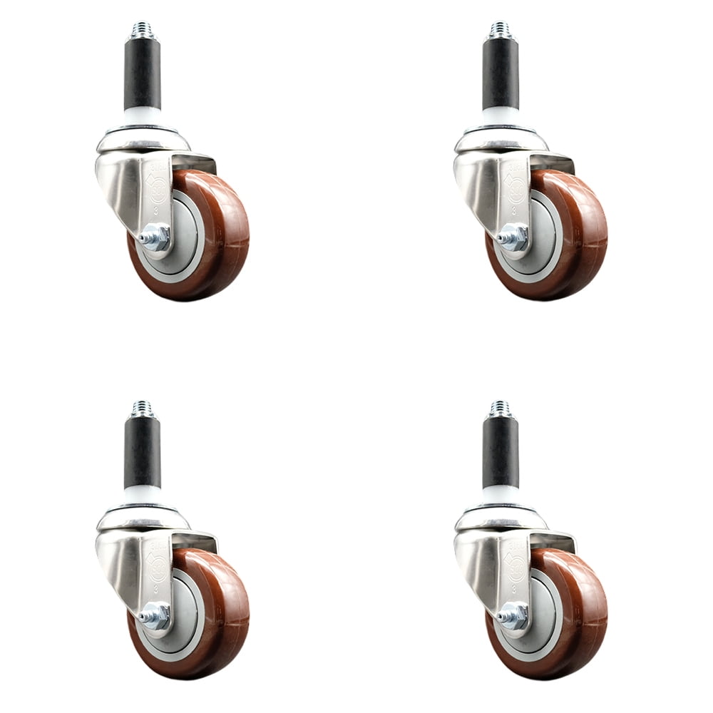 Polyurethane Swivel Stem Caster Set of 4 with 3 Inch Maroon Caster ...