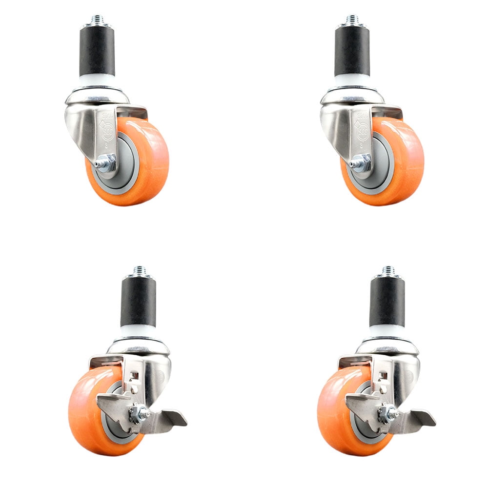 Polyurethane Swivel Stem Caster Set of 4 with 3 Inch Orange Caster ...