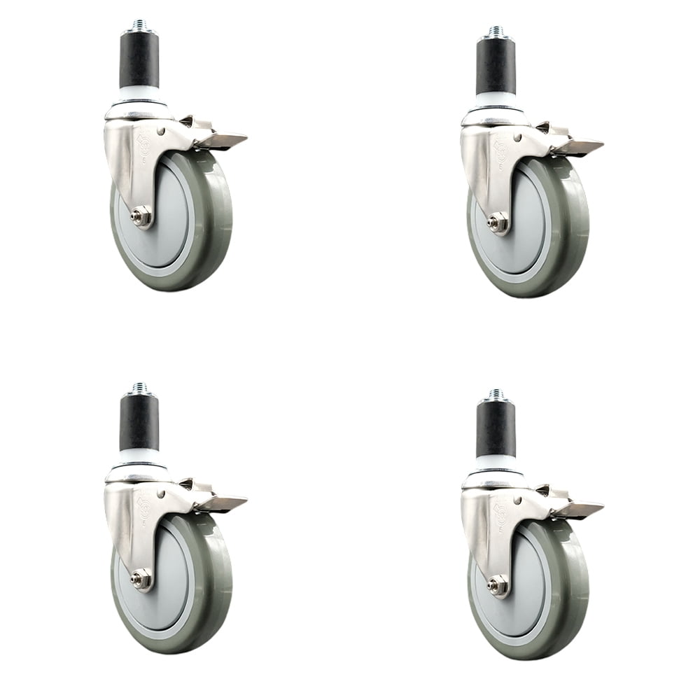 5 Inch 316SS Gray Poly Swivel 1-5/8 Inch Expanding Stem Caster Set Lock ...