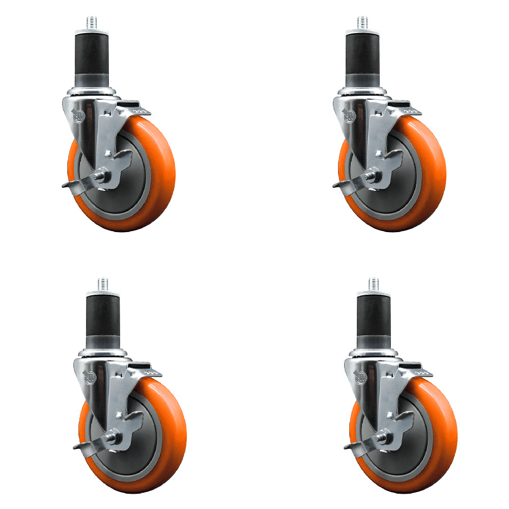 Polyurethane Swivel Stem Caster Set of 4 with 5 Inch Orange Caster ...