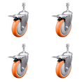 Polyurethane Swivel Stem Caster Set of 4 with 5 Inch Orange Caster ...