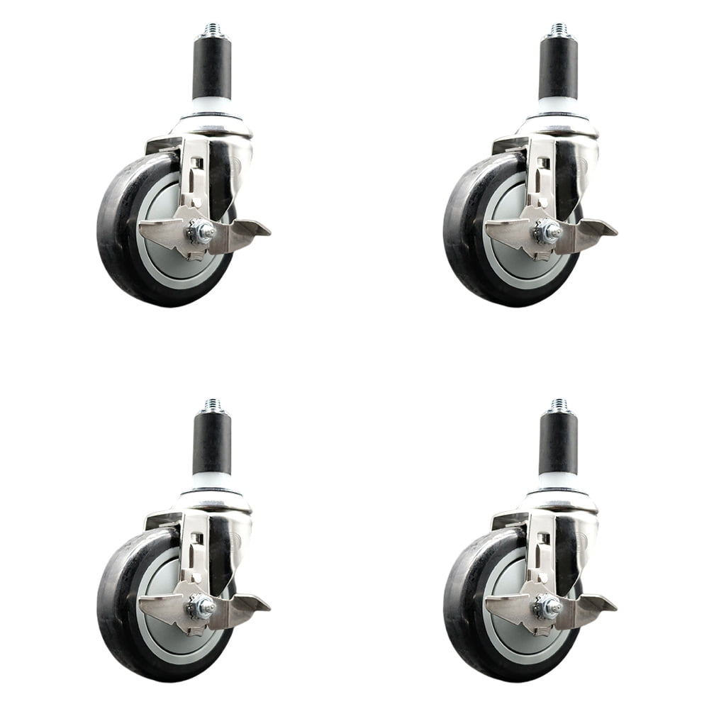 Polyurethane Swivel Stem Caster Set of 4 with 4 Inch Black Caster ...