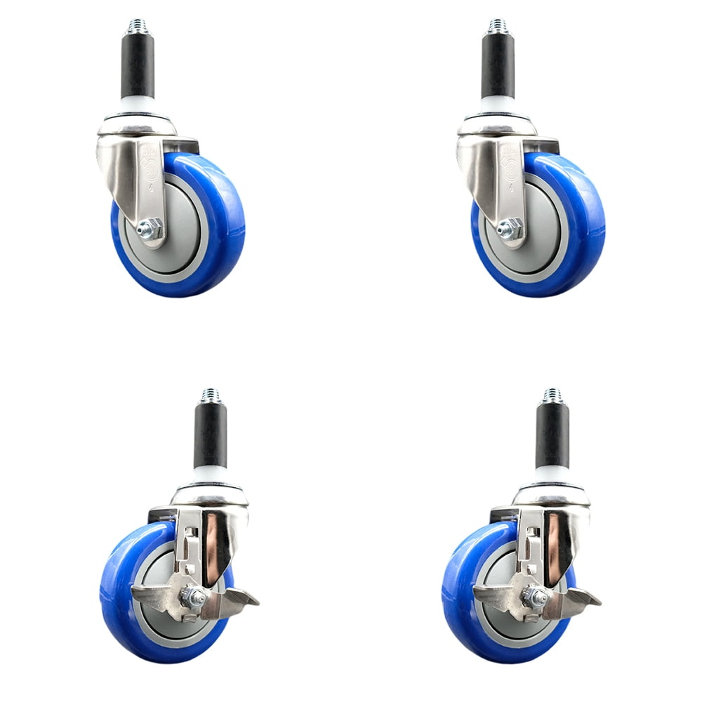 Polyurethane Swivel Stem Caster Set of 4 with 4 Inch Blue Caster Wheels ...