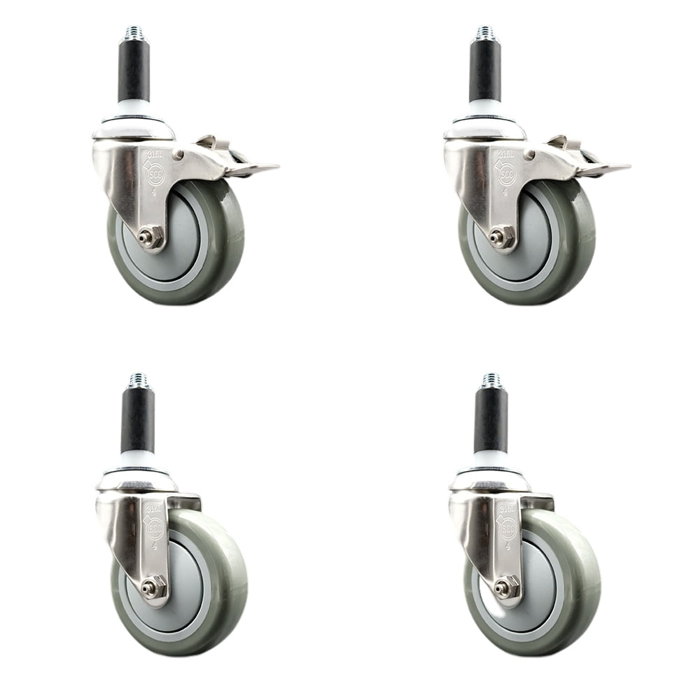 4 Inch 316SS Gray Poly Swivel 1-1/8 Inch Expanding Stem Caster Set 2 ...