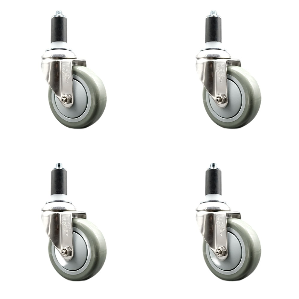 4 Inch 316SS Gray Polyurethane Swivel 1-3/8 Inch Expanding Stem Caster ...