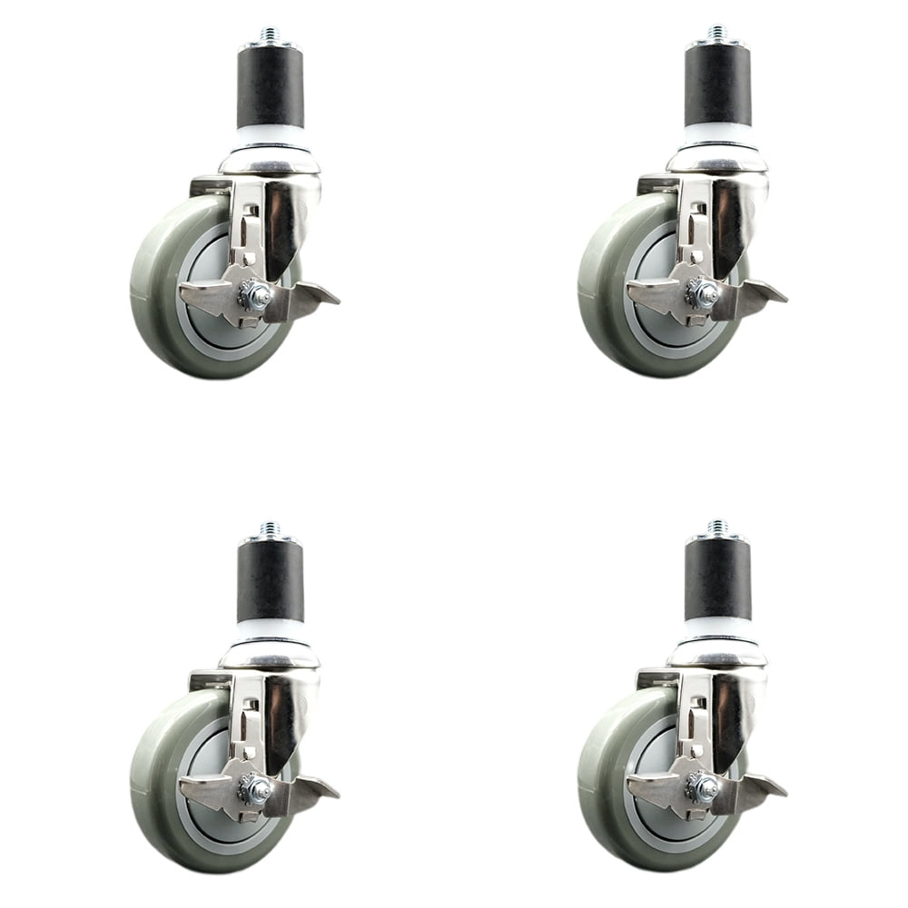 4 Inch 316SS Gray Poly Swivel 1-7/8 Inch Expanding Stem Caster Set ...