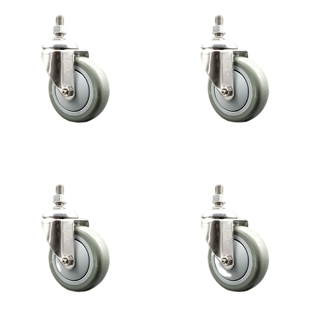 Polyurethane Swivel Stem Caster Set of 4 with 4 Inch Gray Caster Wheels ...