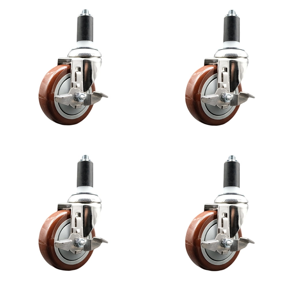 Polyurethane Swivel Stem Caster Set of 4 with 4 Inch Maroon Caster ...