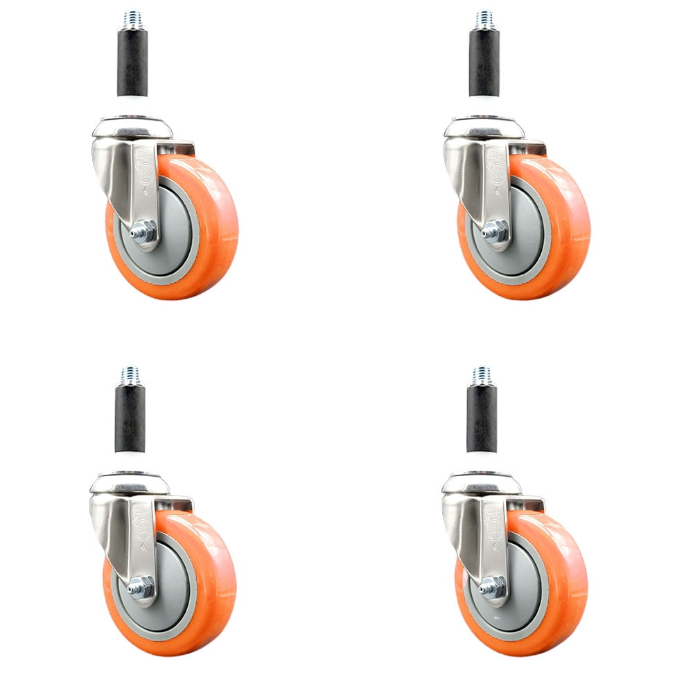 Polyurethane Swivel Stem Caster Set of 4 with 4 Inch Orange Caster ...