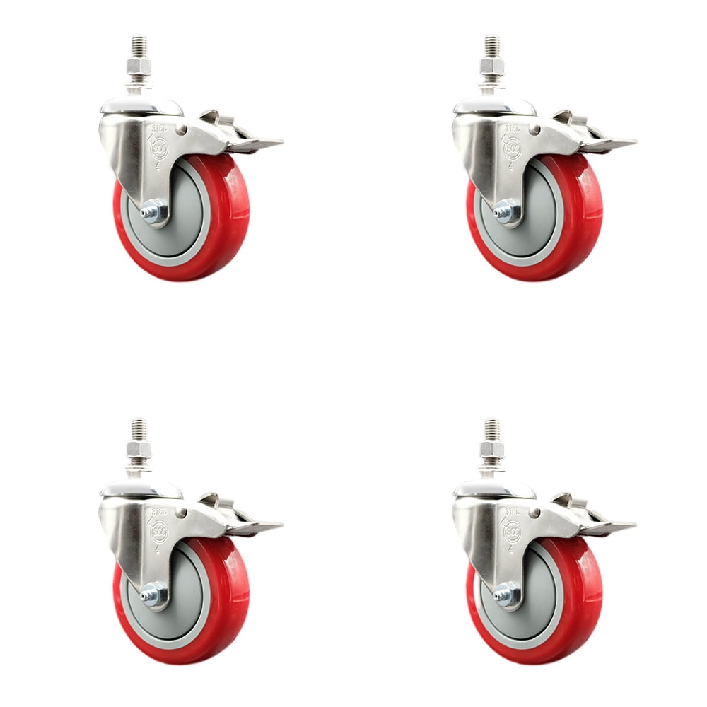 Polyurethane Swivel Stem Caster Set of 4 with 4 Inch Red Caster Wheels ...