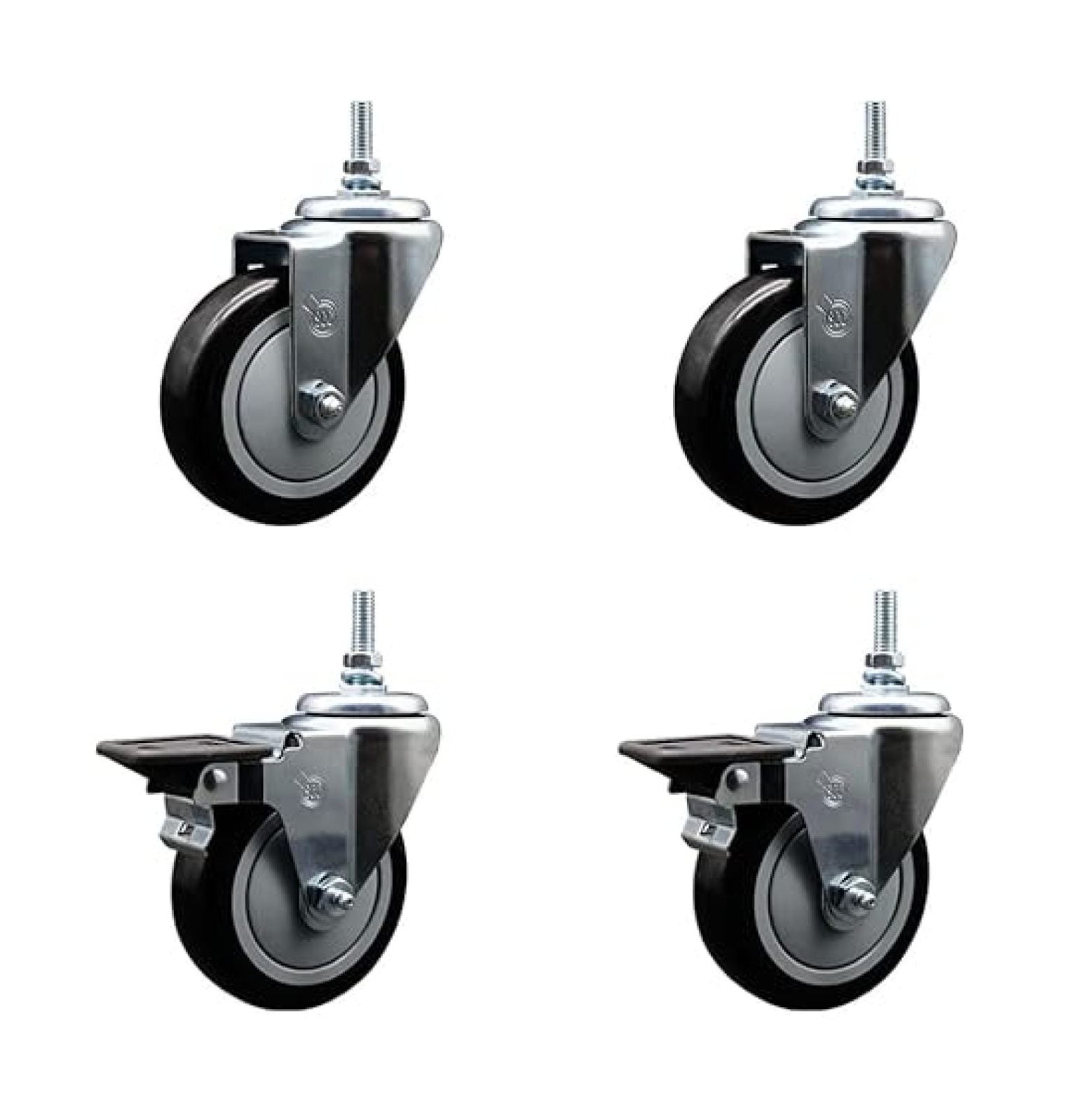 Polyurethane Swivel Threaded Stem Caster Set of 4 w/4" x 1.25" Black ...