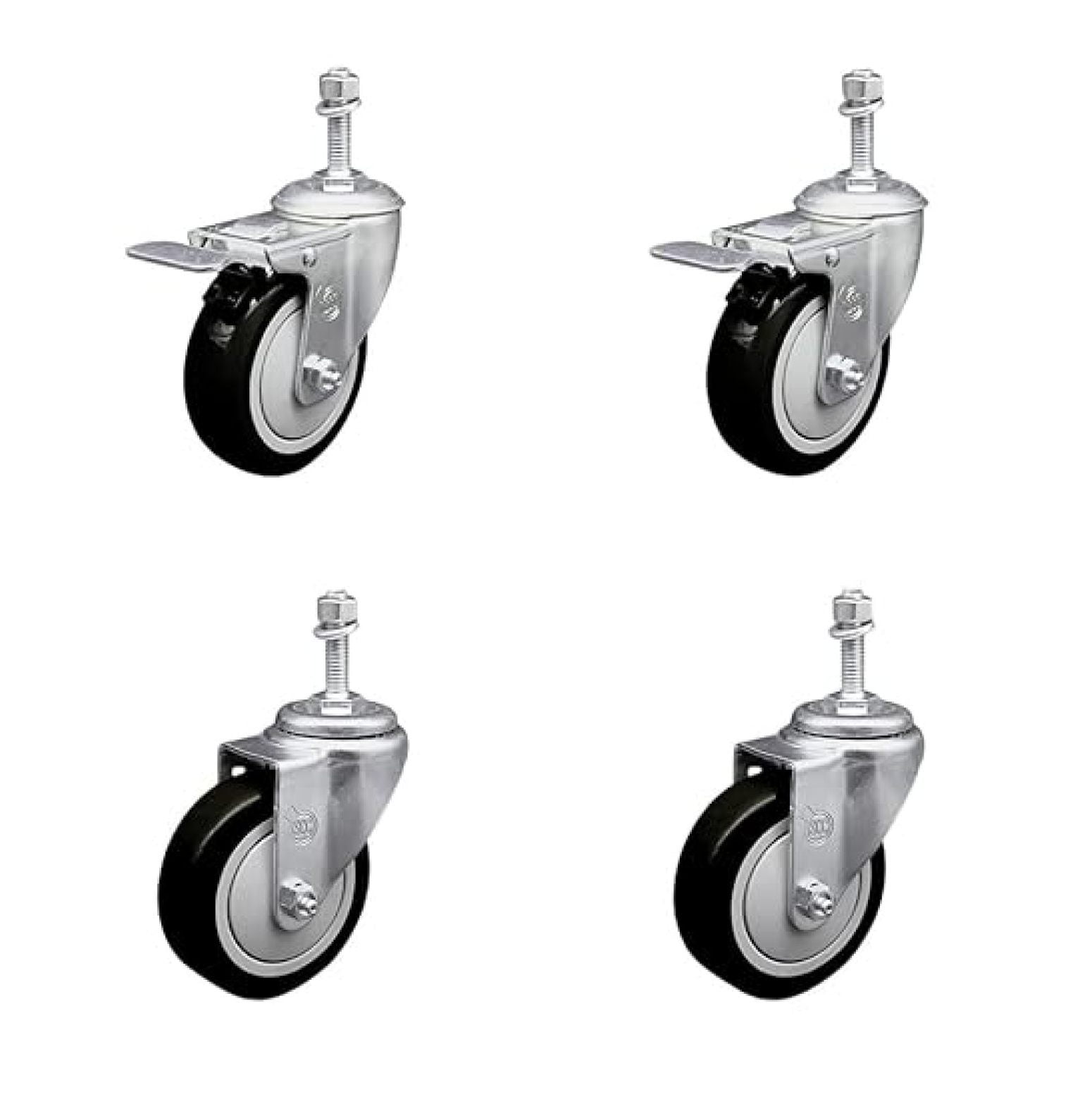 Polyurethane Swivel Threaded Stem Caster Set of 4 w/4" x 1.25" Black ...