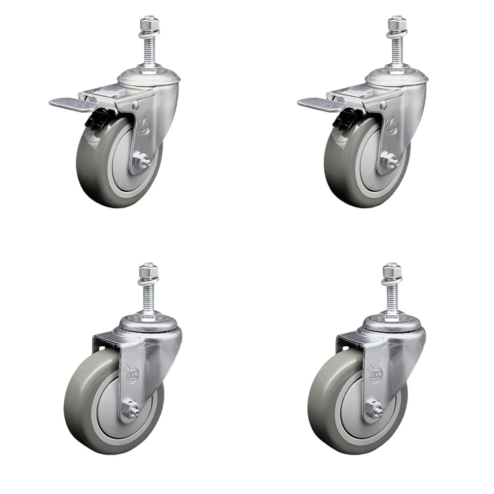 Polyurethane Swivel Threaded Stem Caster Set of 4 w/4" x 1.25" Gray ...