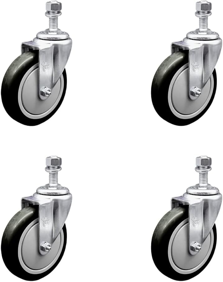 Polyurethane Swivel Threaded Stem Caster Set of 4 w/5" x 1.25" Black ...