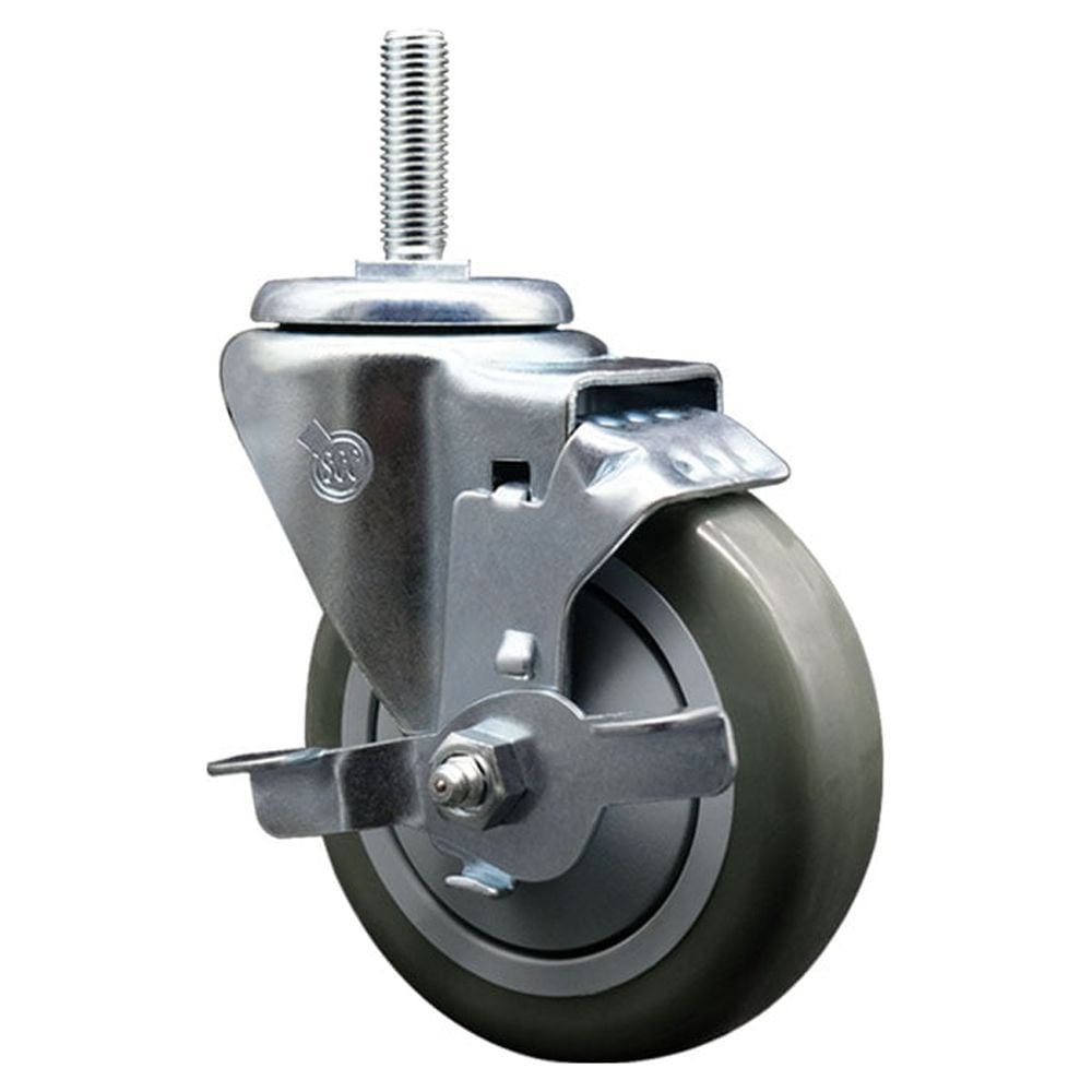 Polyurethane Swivel Threaded Stem Caster w/4" x 1.25" gray Wheel and 5/ ...