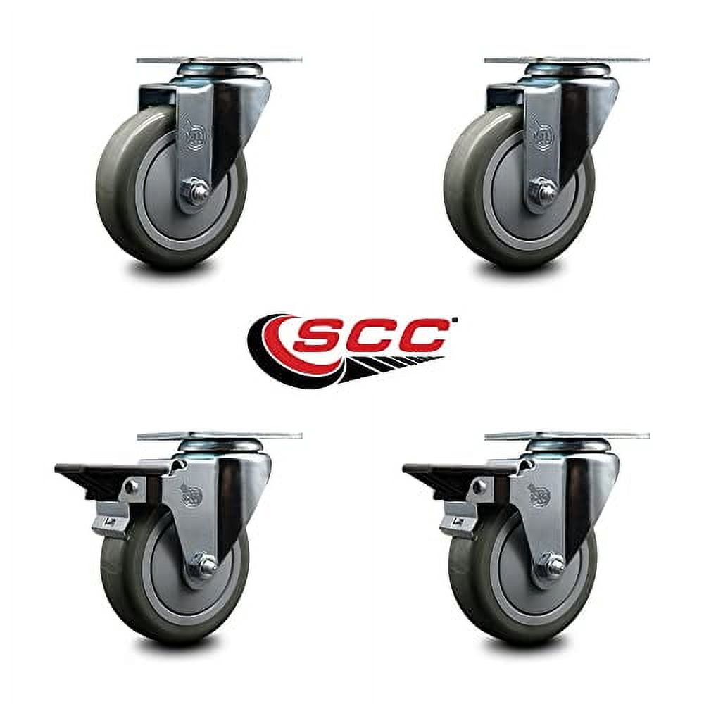 Polyurethane Swivel Top Plate Caster Set of 4 with 4 Inch Gray Wheels ...