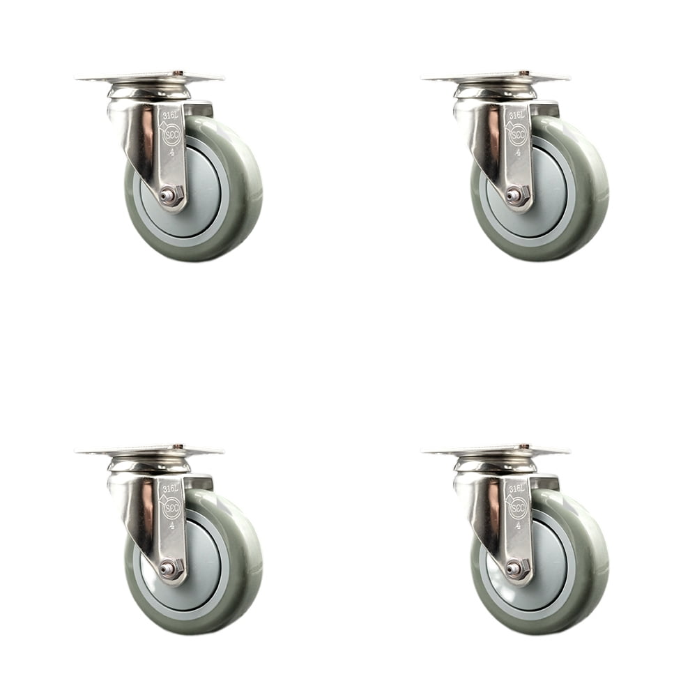 Polyurethane Swivel Top Plate Caster Set of 4 with 4 Inch Gray Caster ...