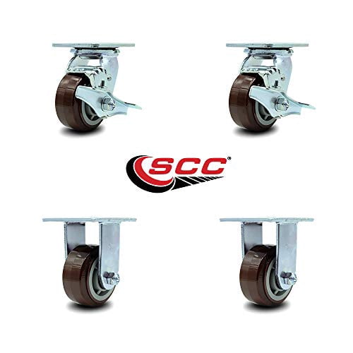 Polyurethane Swivel Top Plate Casters Set of 4 Heavy Duty with 4 Inch ...