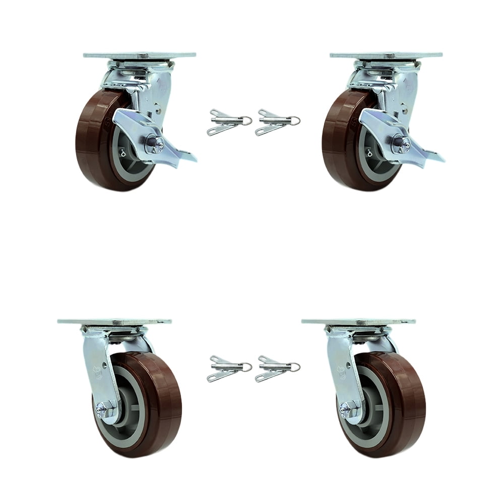 5 Inch Polyurethane Caster Set with Roller Bearings 4 Swivel Lock 2 ...