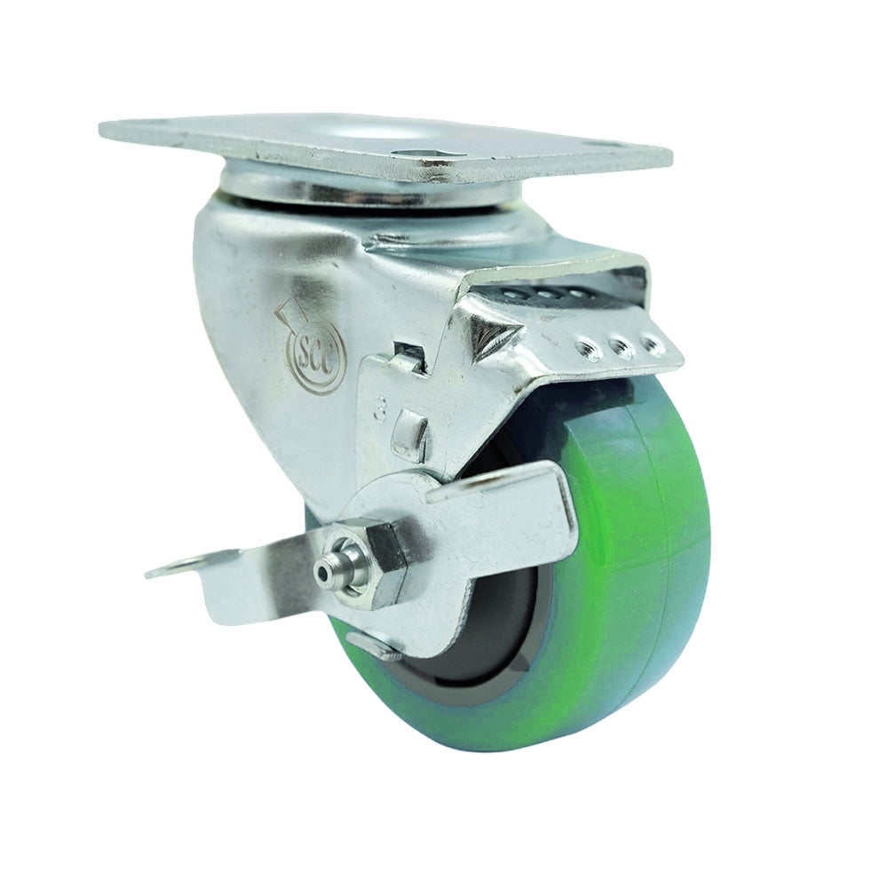Polyurethane Swivel Top Plate Swivel Caster with 3.5 Inch Green Wheel ...