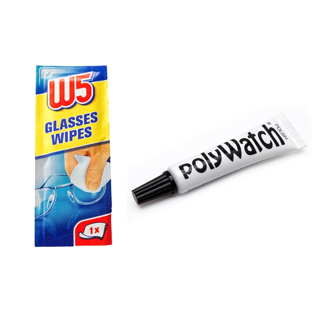 Polywatch polish plastic/acrylic watch glasses repair 5ml with W5 wipe ...