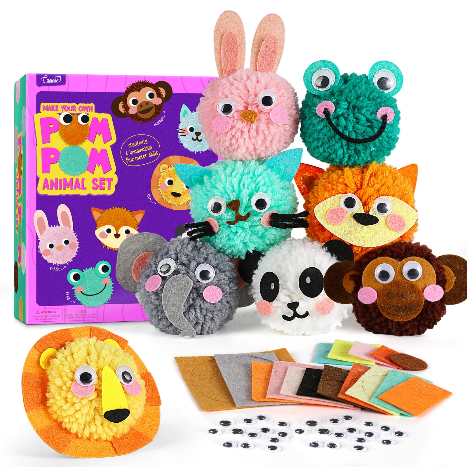 Pom Pom Craft Kit - Animal Art and Craft Project - DIY Plush Crafts for Kids, Toddler Art ...