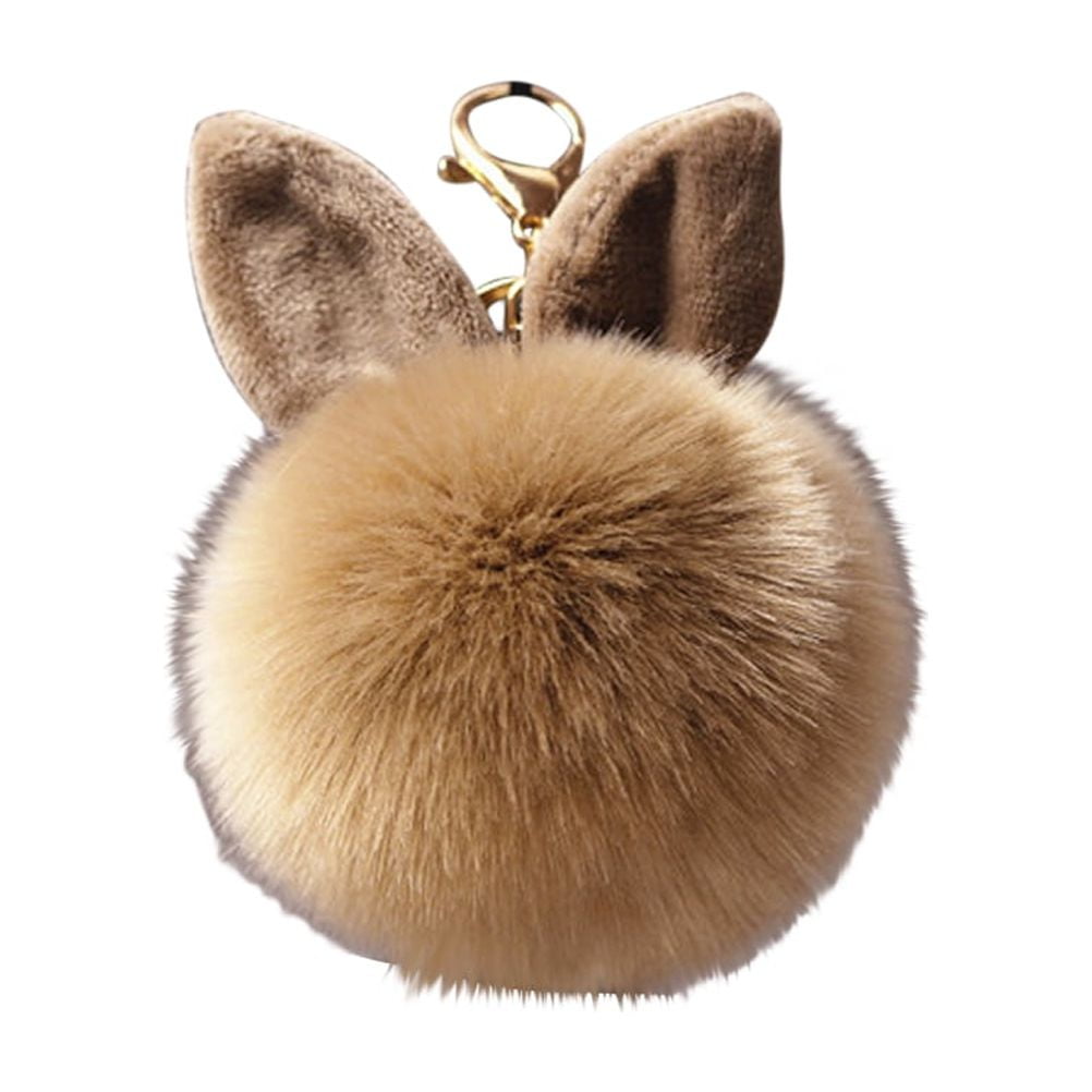 Pom Pom Fur Ball Keychain Rabbit Ear Keyring Bag Charm Decoration ...