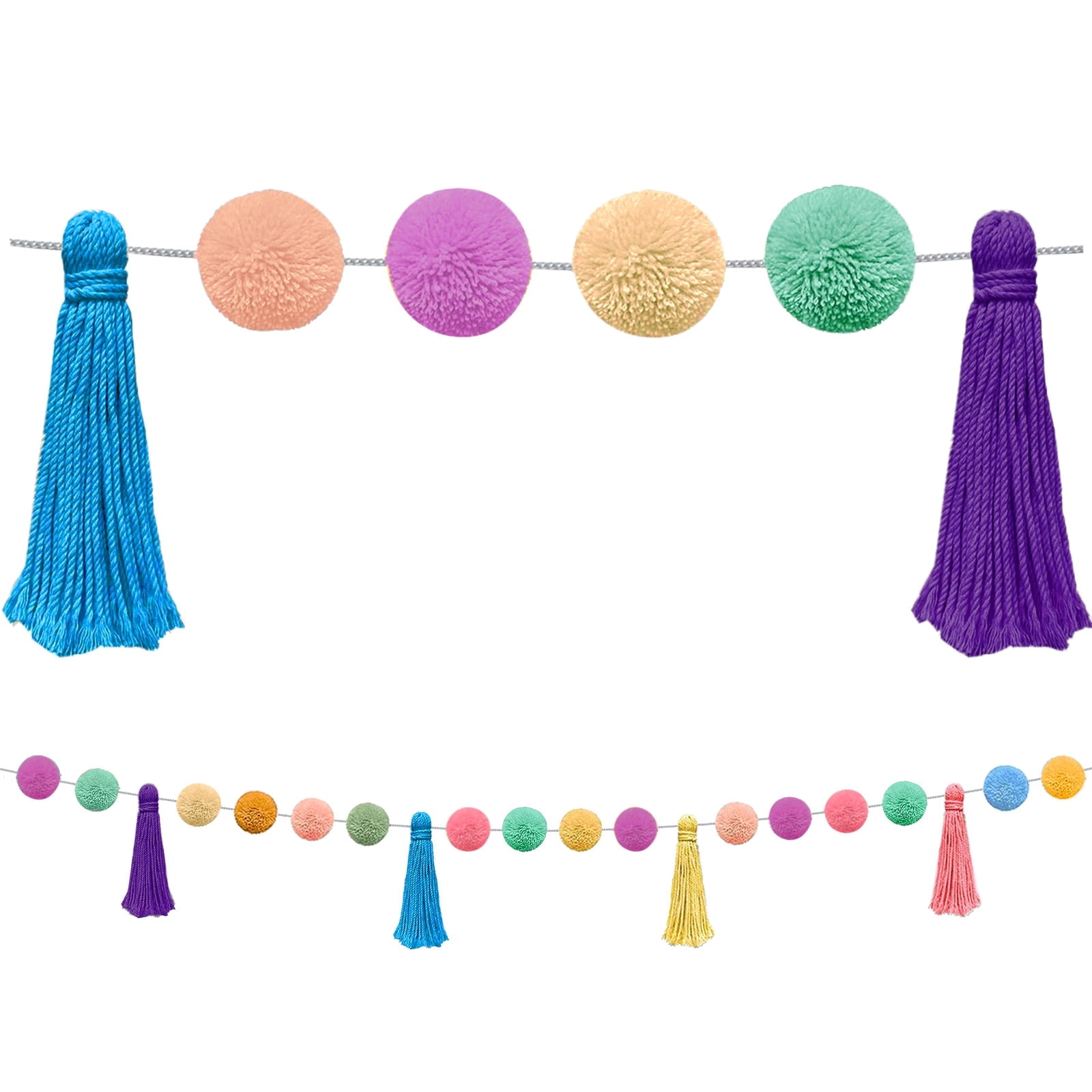 Pom Pom Garland Boho Tassel, 78.4 inch Colorful Pompom Garland, 16 ...