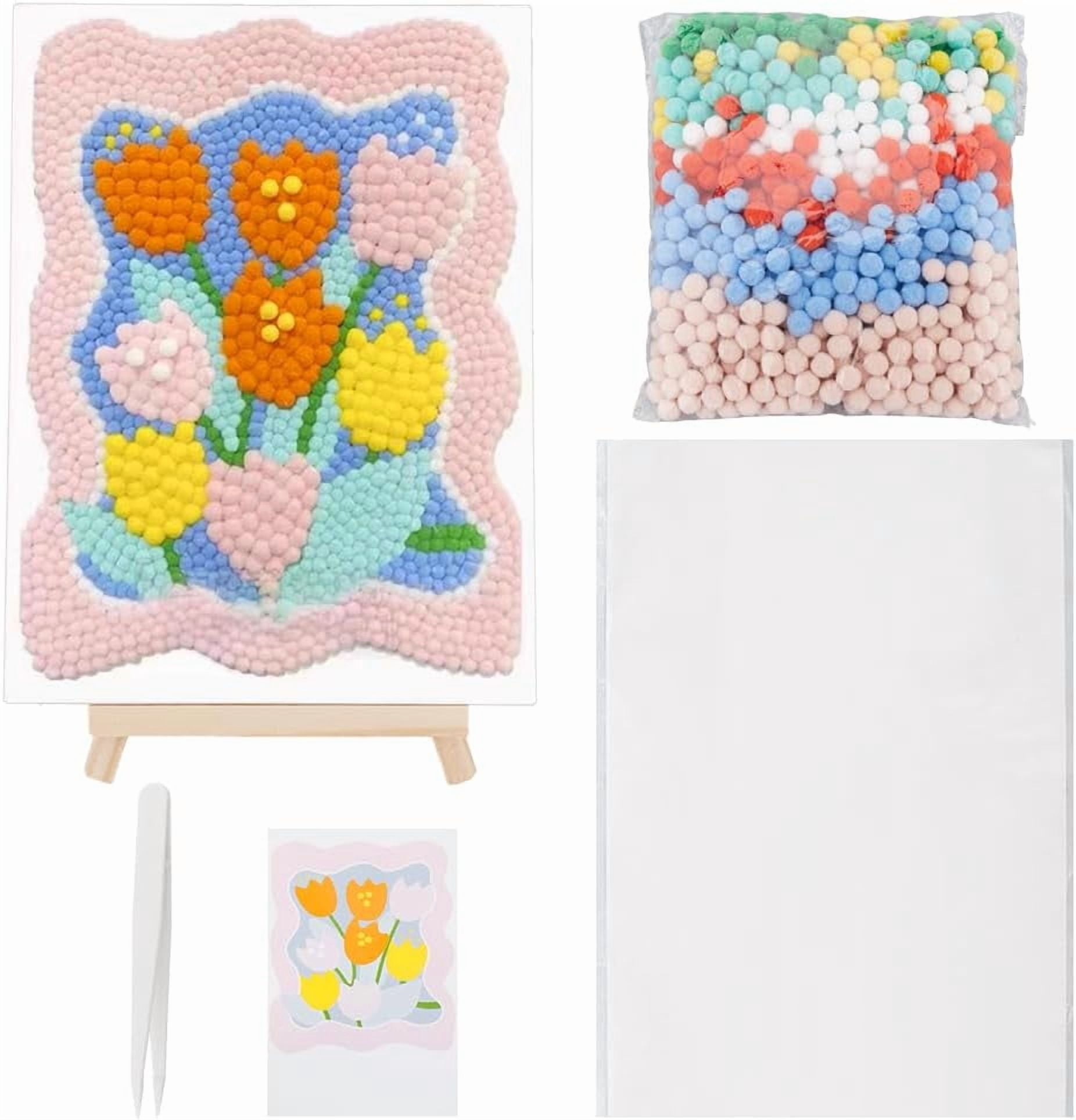 Pom Pom Pictures Craft Colorful Floral Pompom Art Kit with Wood Easels ...