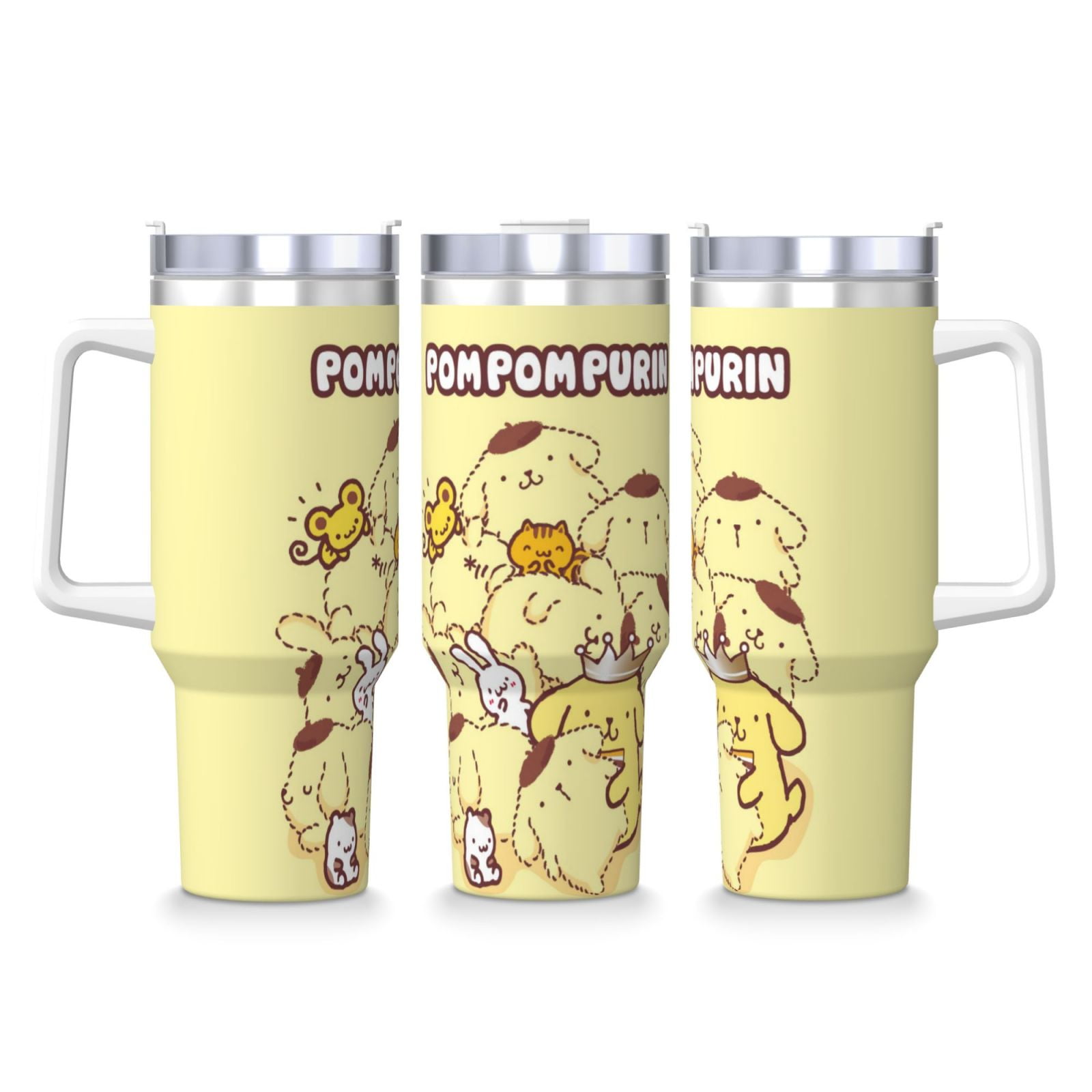 Pom Pom Purin 40 OZ Ice Bully Cup with Handle Straw Lid, Double Wall ...