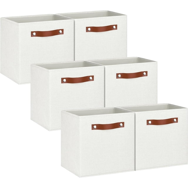 Pomatree 13x13 Storage Cubes - 6 Pack - Linen Fabric 13 Inch Cube ...