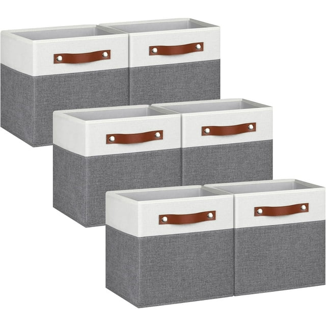 Pomatree 13x13 Storage Cubes - 6 Pack - Linen Fabric 13 Inch Cube ...