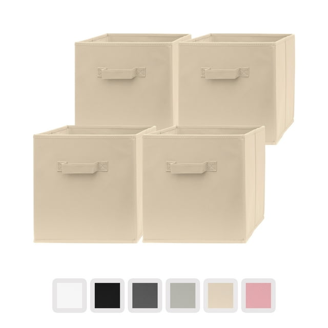 Pomatree Strong 13x13x13 Inch Foldable Storage Cubes - 4 Pack - Beige ...