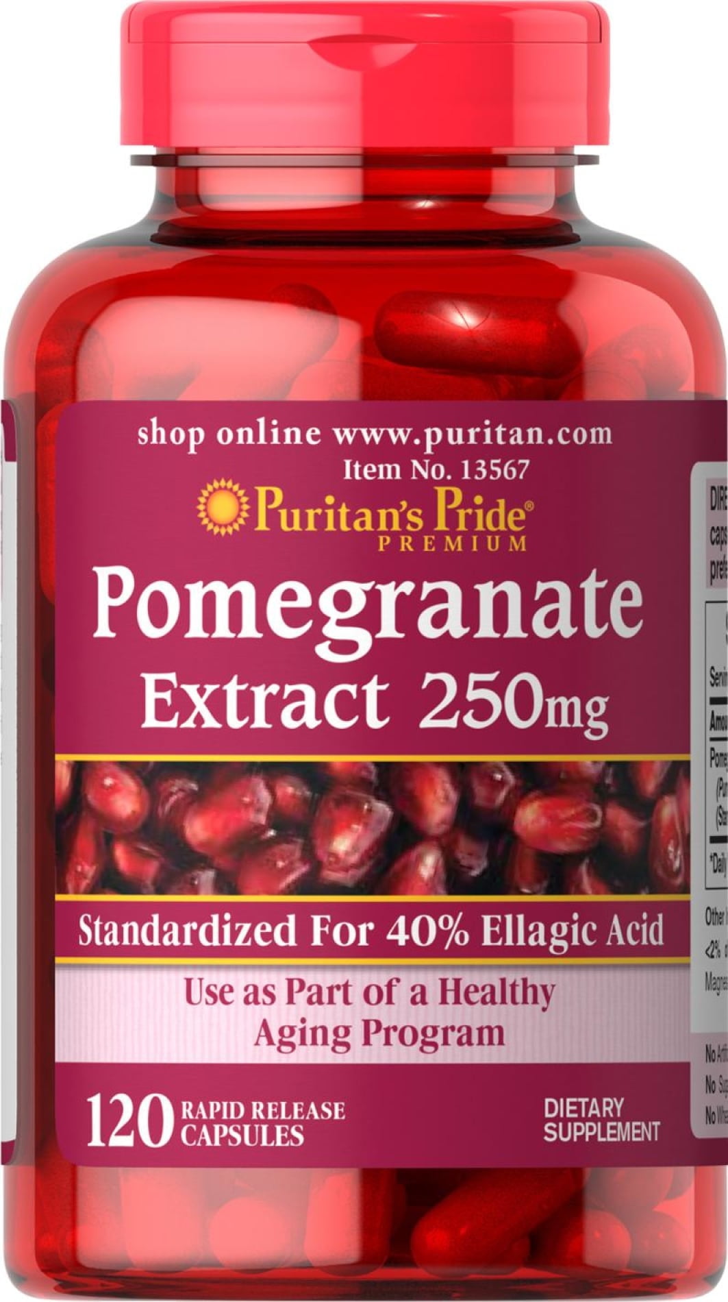 Puritan's Pride Pomegranate Extract 250mg, 120 Count Fruit Capsules ...