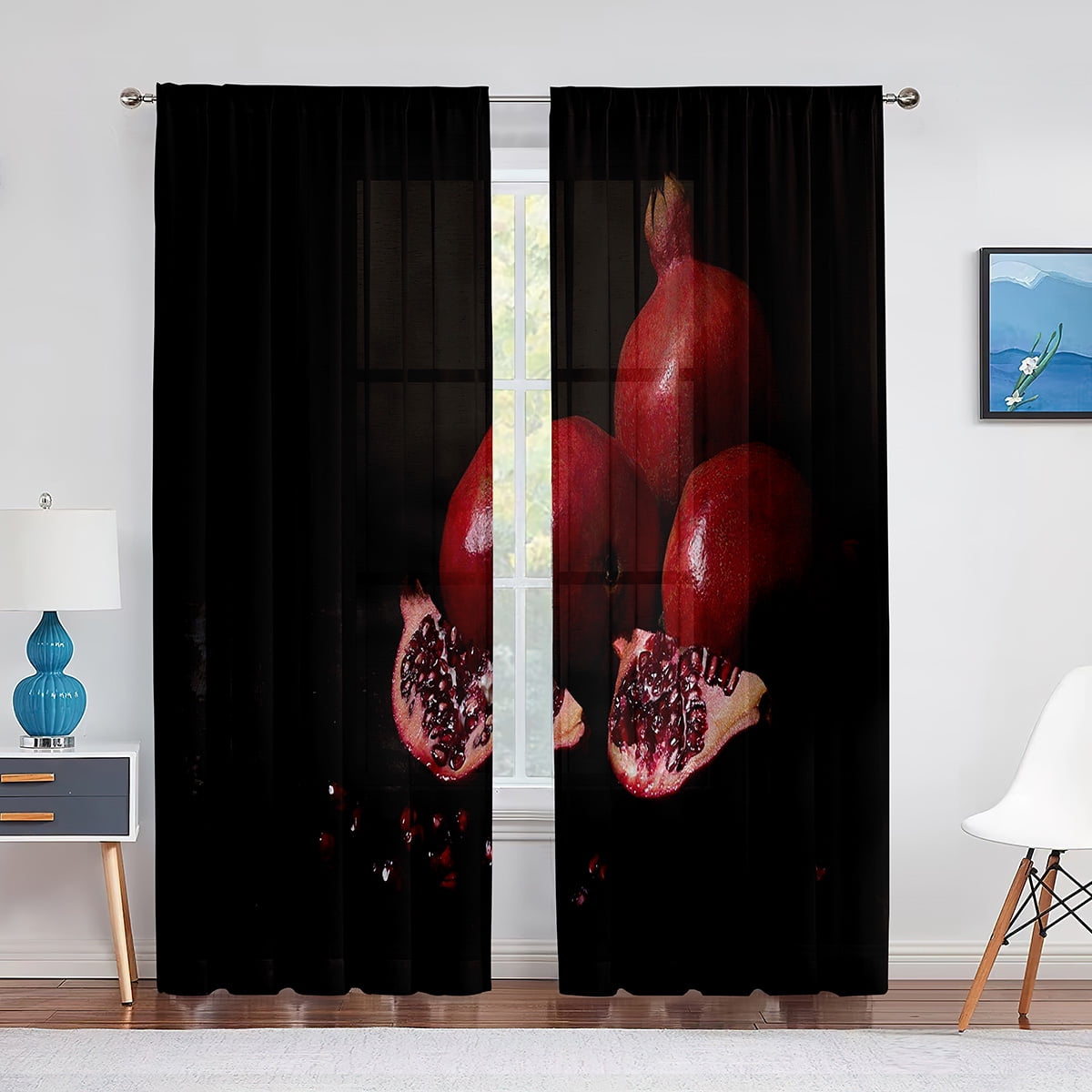 Pomegranate Fruit Pattern Sheer Voile Curtains for Living Room Bedroom ...