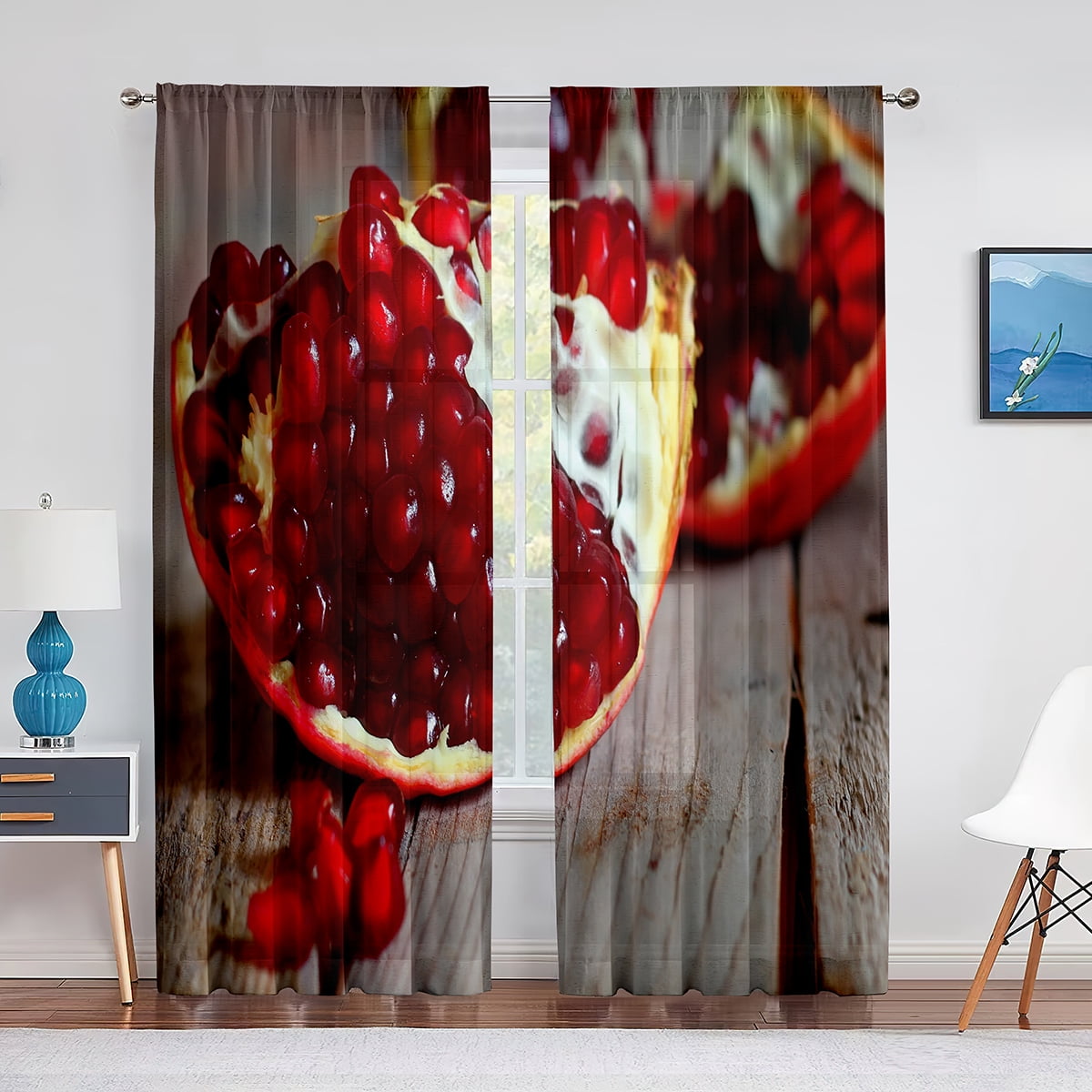 Pomegranate Fruit Pattern Sheer Voile Curtains for Living Room Bedroom ...