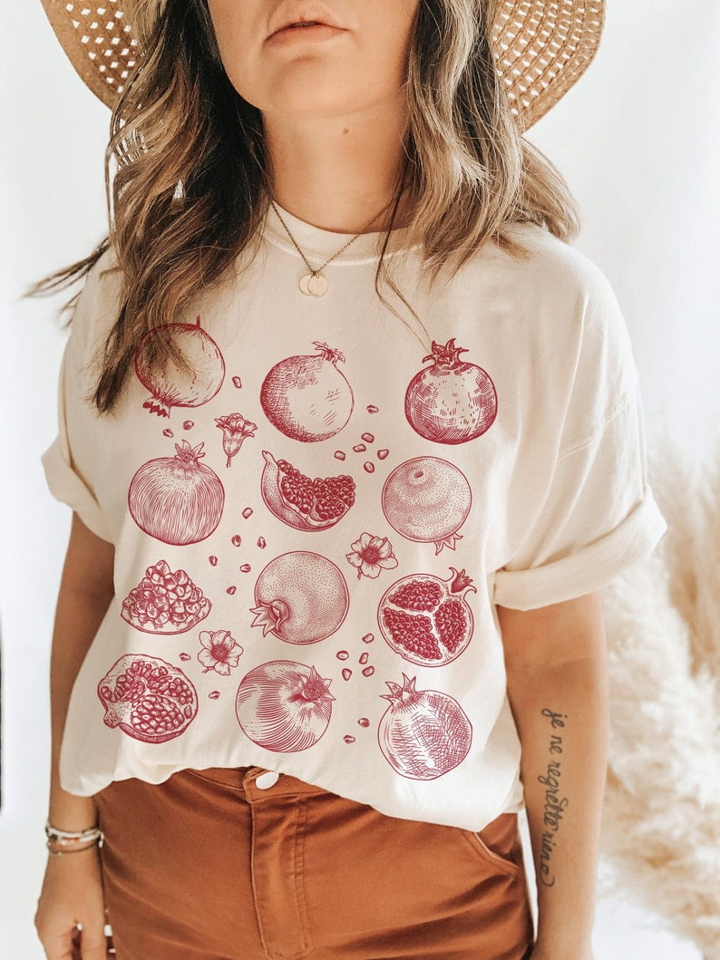 Pomegranate Shirt Fruit T-Shirt Botanical Shirt Cottage Core Shirt ...