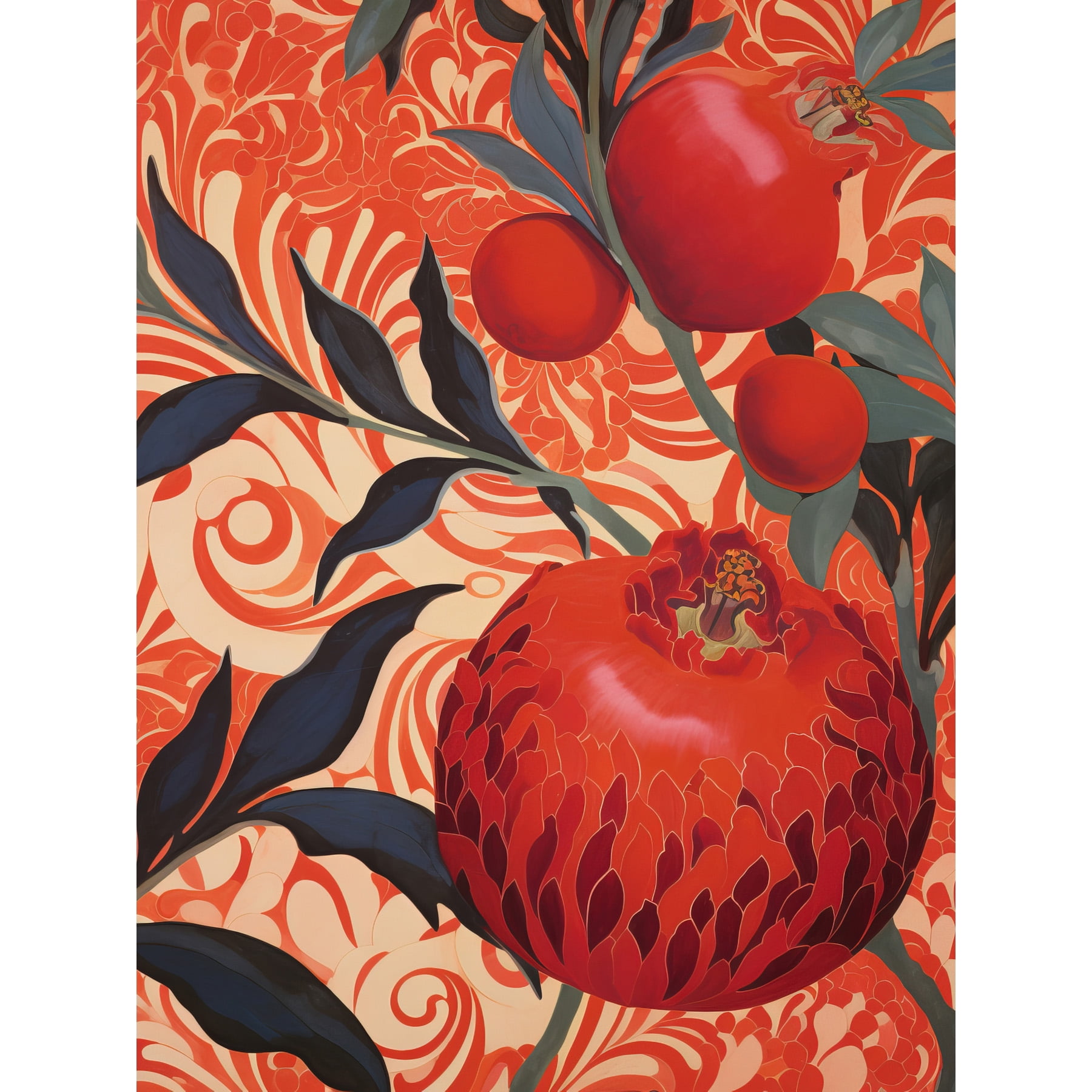 Pomegranate Tree Grove Red and Blue Artwork Floral Patterns Extra Large ...
