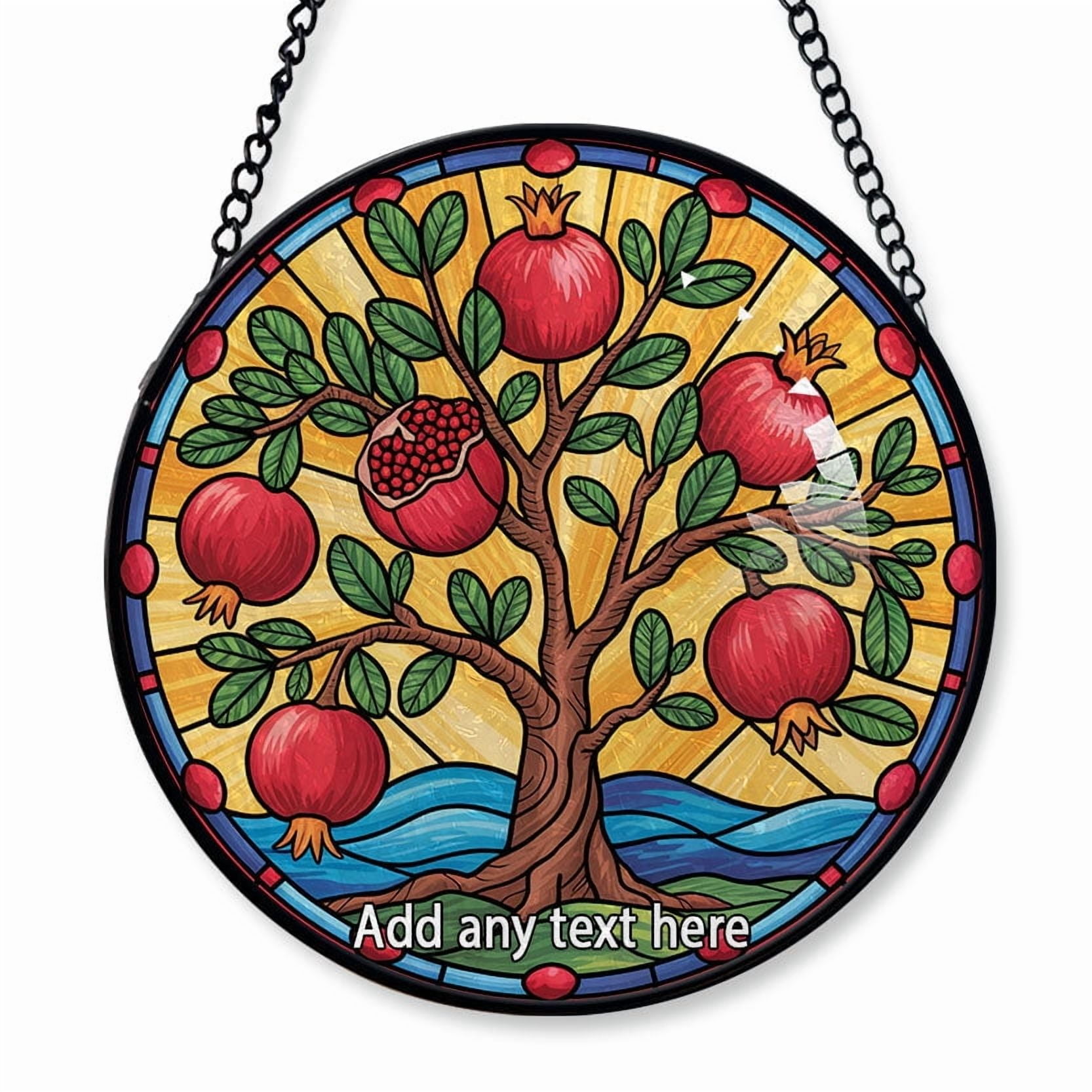 Pomegranate Tree Stained Glass Suncatcher Window Hanging – Custom Text ...