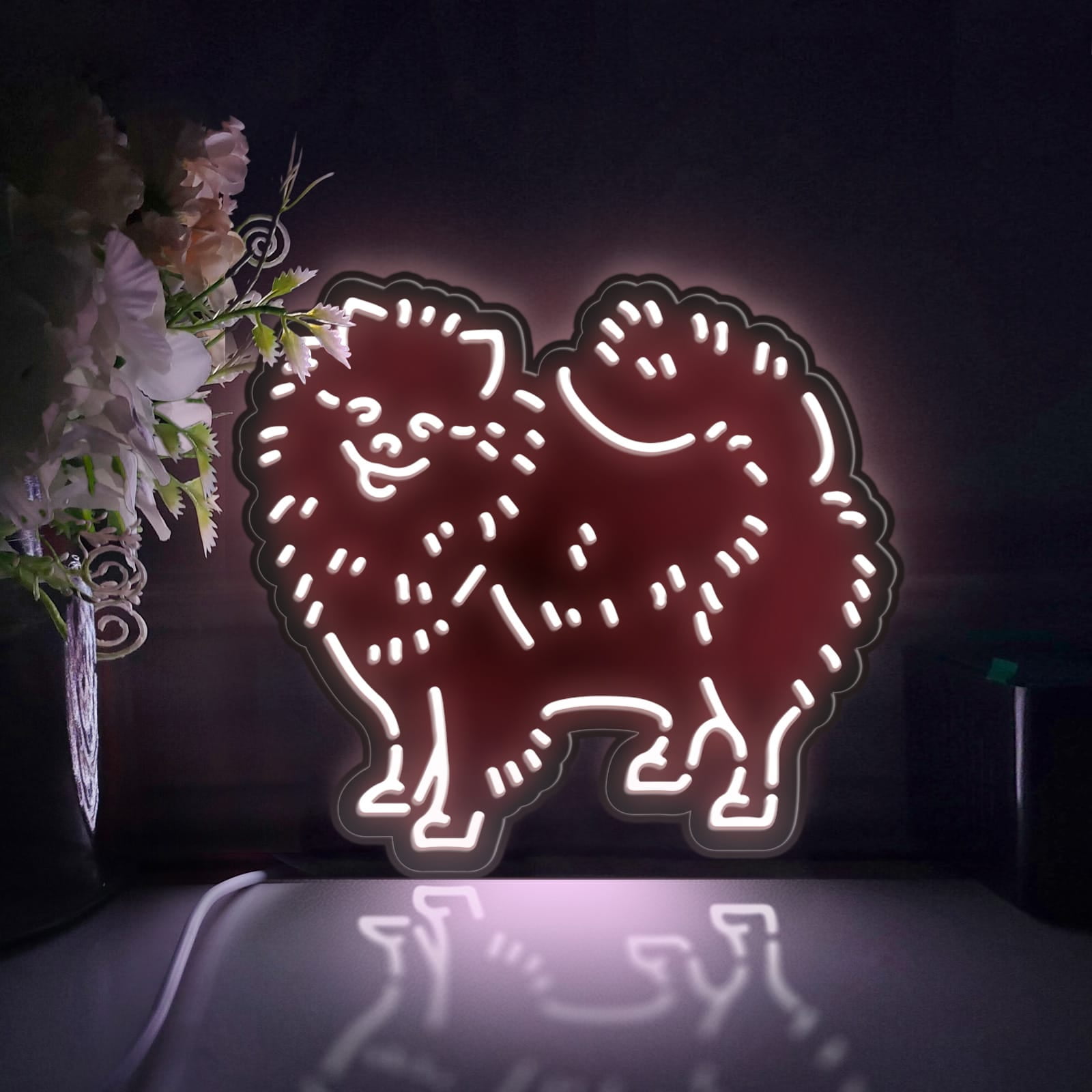 Pomeranian Breed Led Light Box, Dimmable Neon-Like Light Signs USB ...