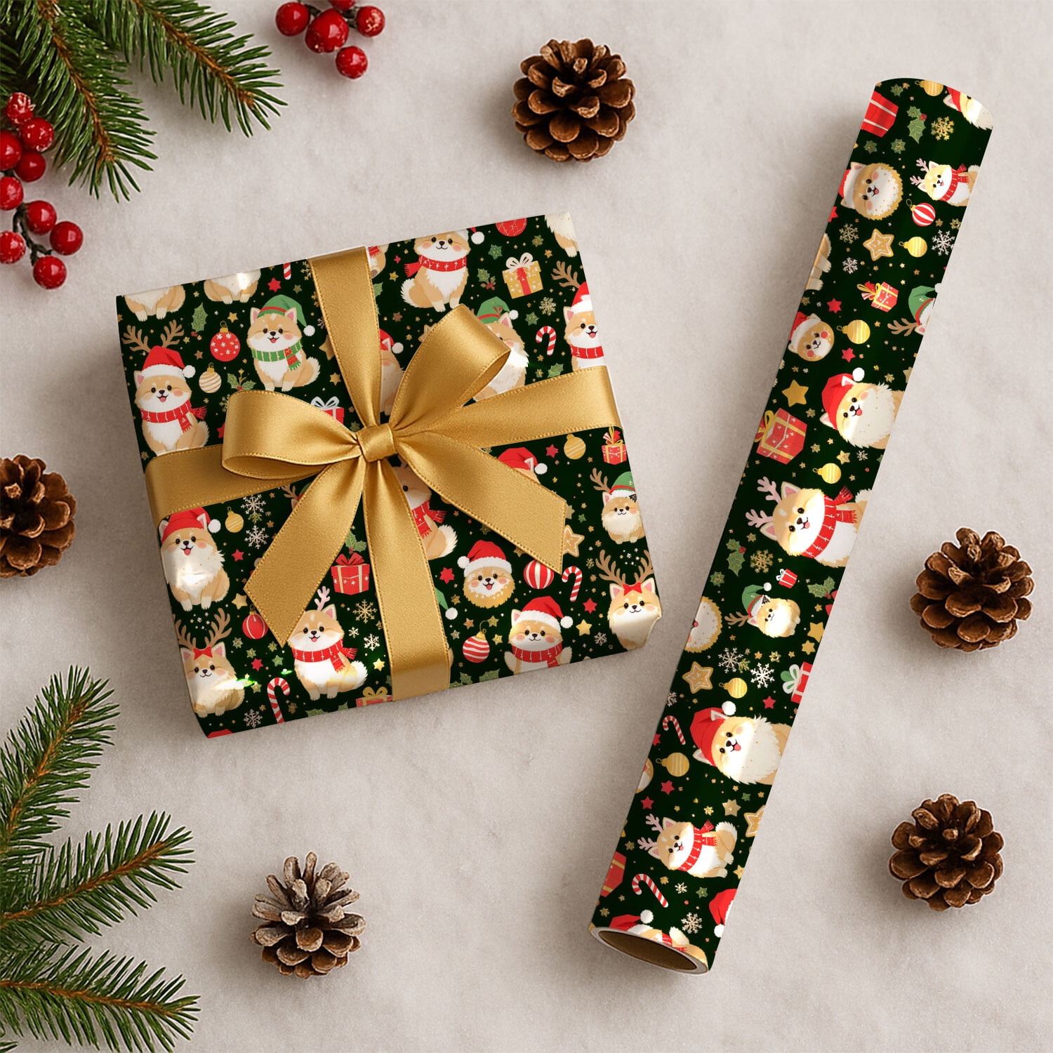 Pomeranian Christmas Wrapping Paper Rolls, Pomeranian Holiday Gift ...