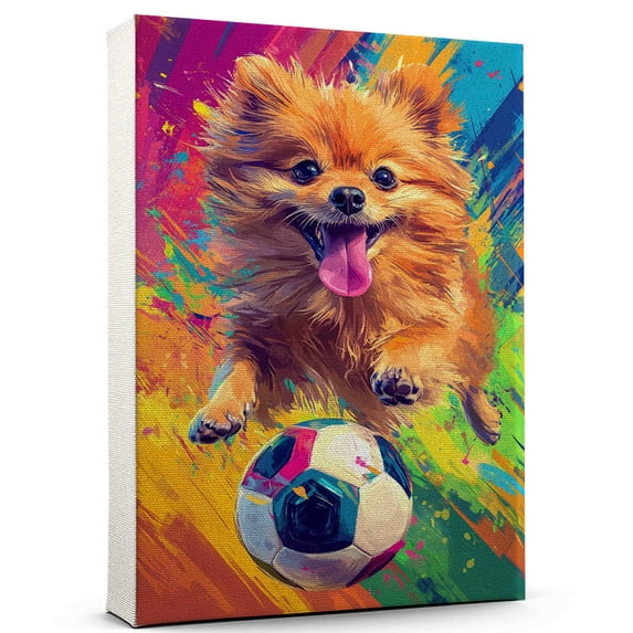 Pomeranian Dog Playing Soccer Stretched Canvas Size 8x12 – Vintage ...