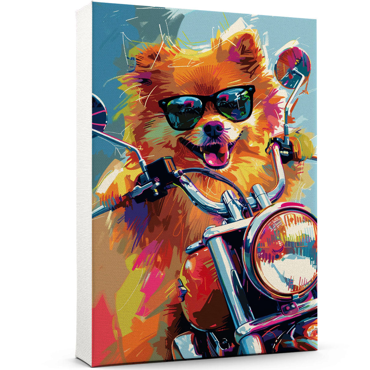 Pomeranian Dog Poster Riding A Motorcycle - Pomeranian Dog Canvas Wall ...