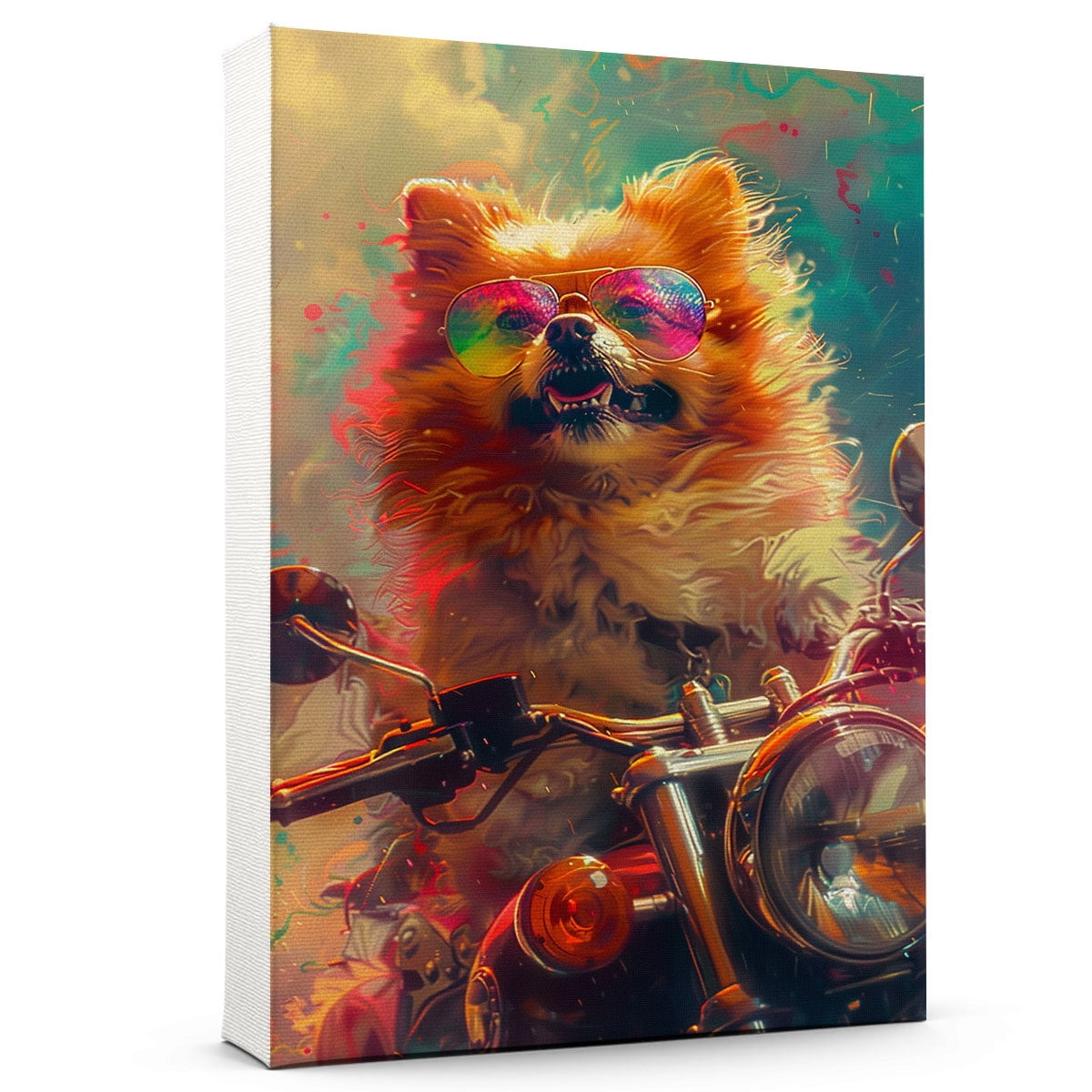 Pomeranian Dog Riding a motorcycle Poster Unframe, Pomeranian Dog ...
