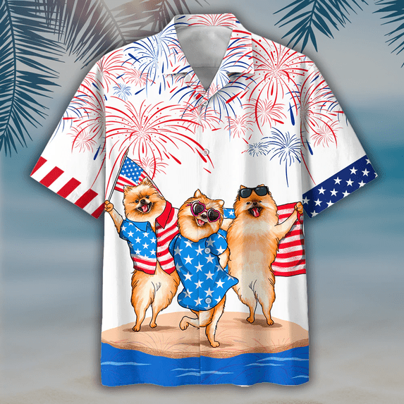 Pomeranian Hawaiian Shirt For Independence's Day, Dog Full Print In ...