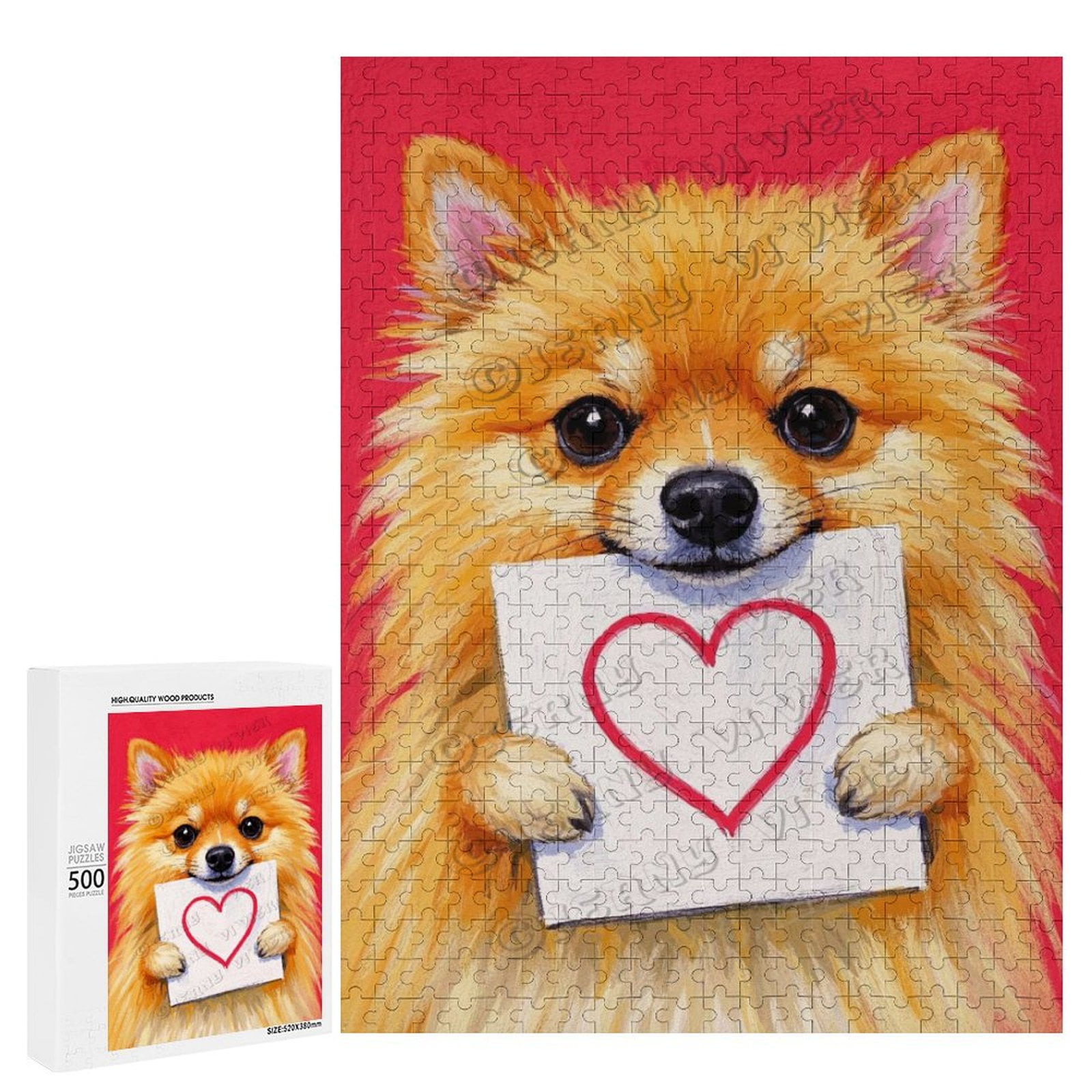 Pomeranian With Heart Love 500 Piece Wooden Jigsaw Puzzle for Adults ...
