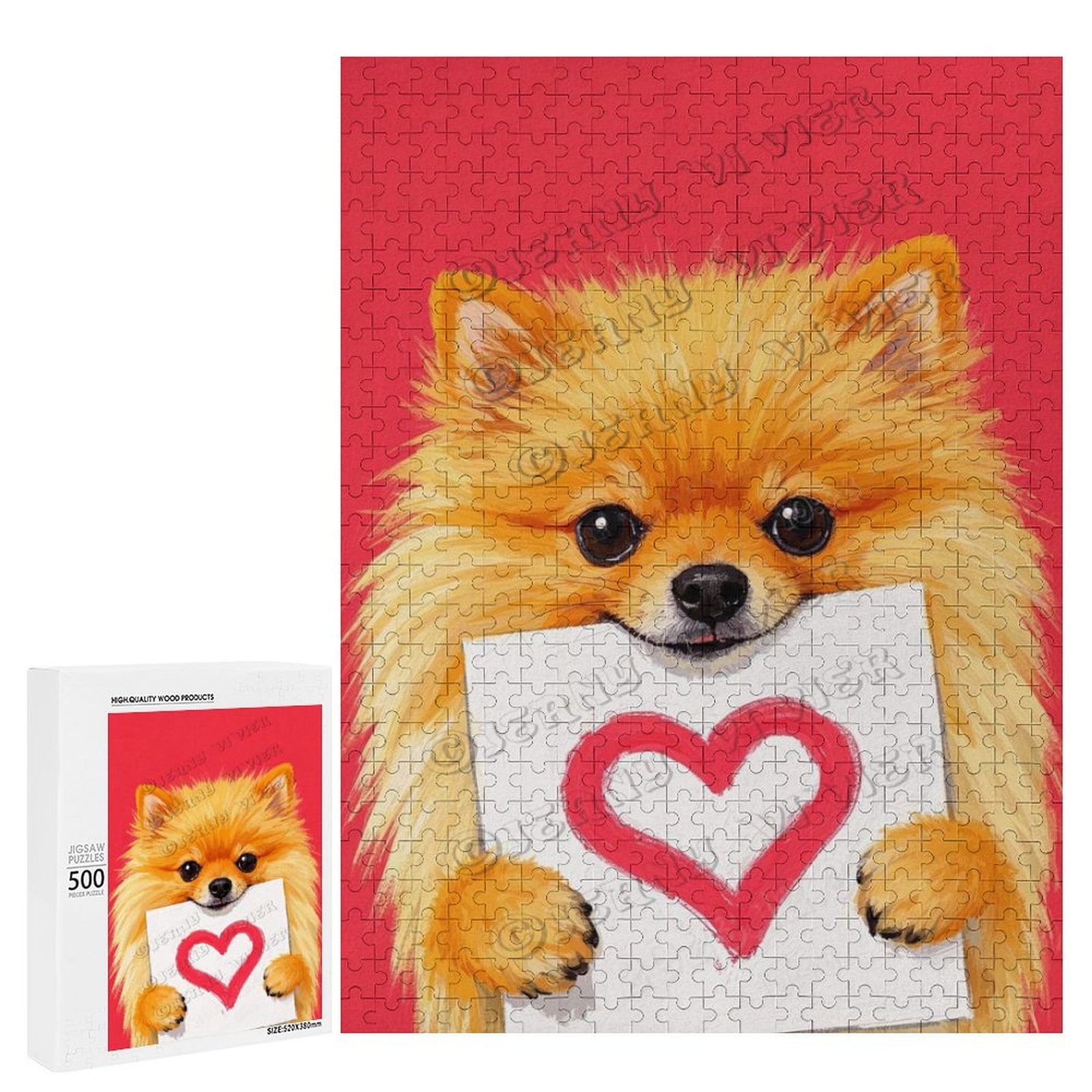 Pomeranian With Heart Love 500 Piece Wooden Jigsaw Puzzle for Adults ...