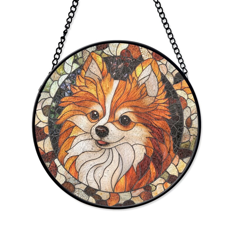 Pomeranian Stained Glass Panel – Adorable Dog Art Decor with Vibrant ...