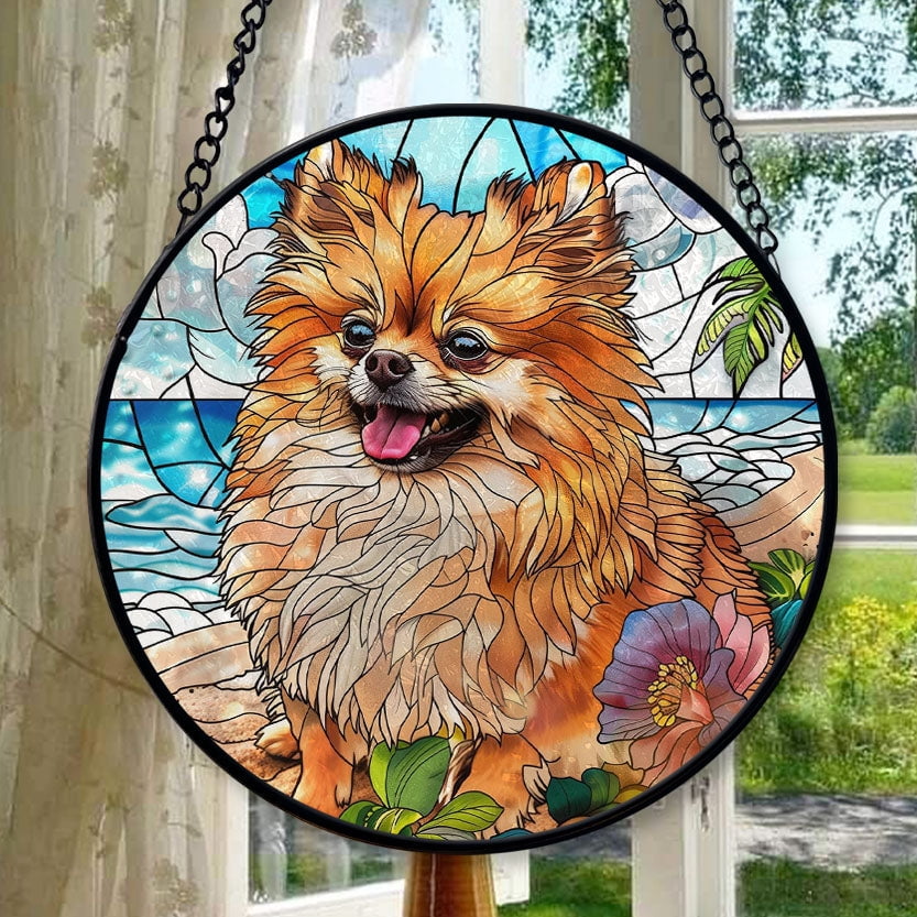 Pomeranian: Stained Glass Style Wall or Window Hanging, Stained Glass ...