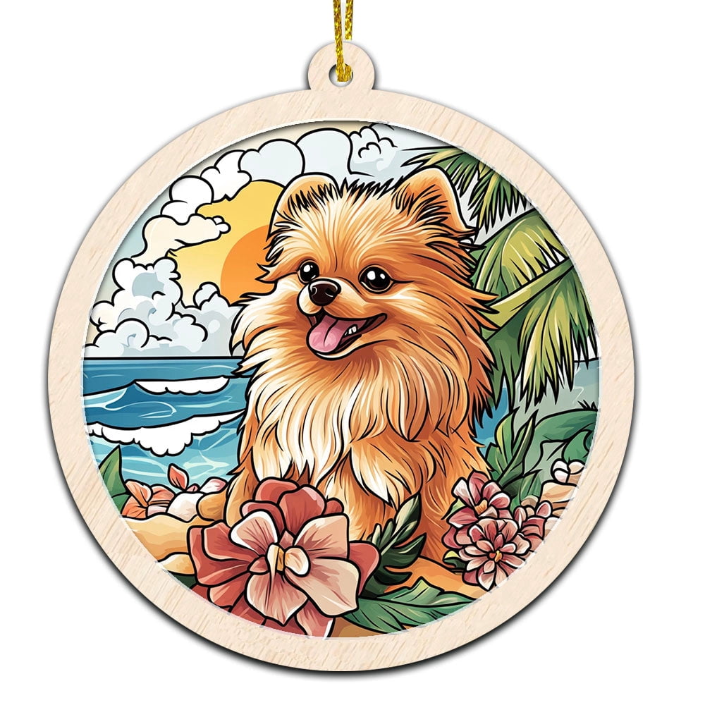 Pomeranian Stained Glass Suncatcher Ornament – Holiday Ornament with ...